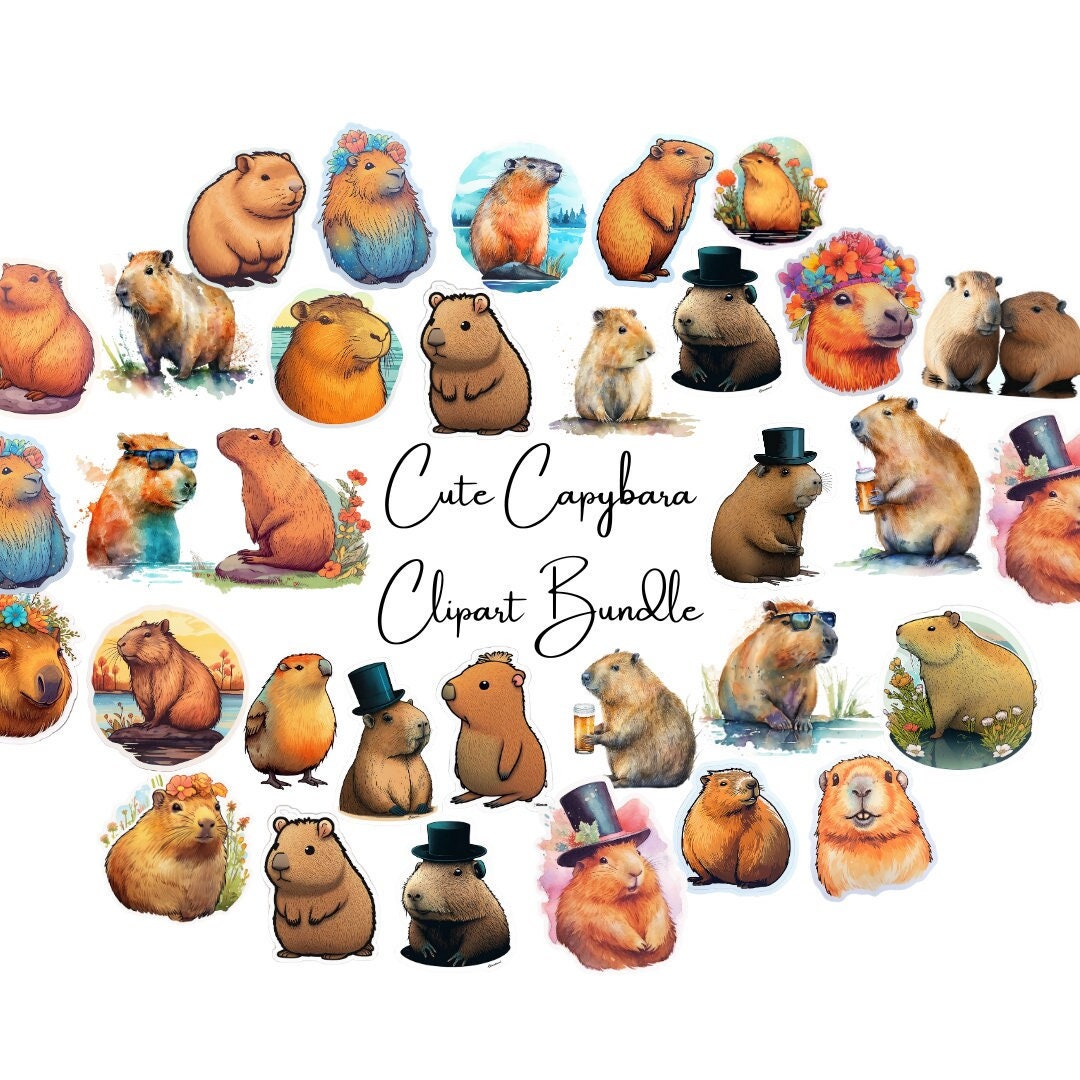 Capybara Clipart Capybara Stickers Cute Capybara Clipart Bundle Cute ...