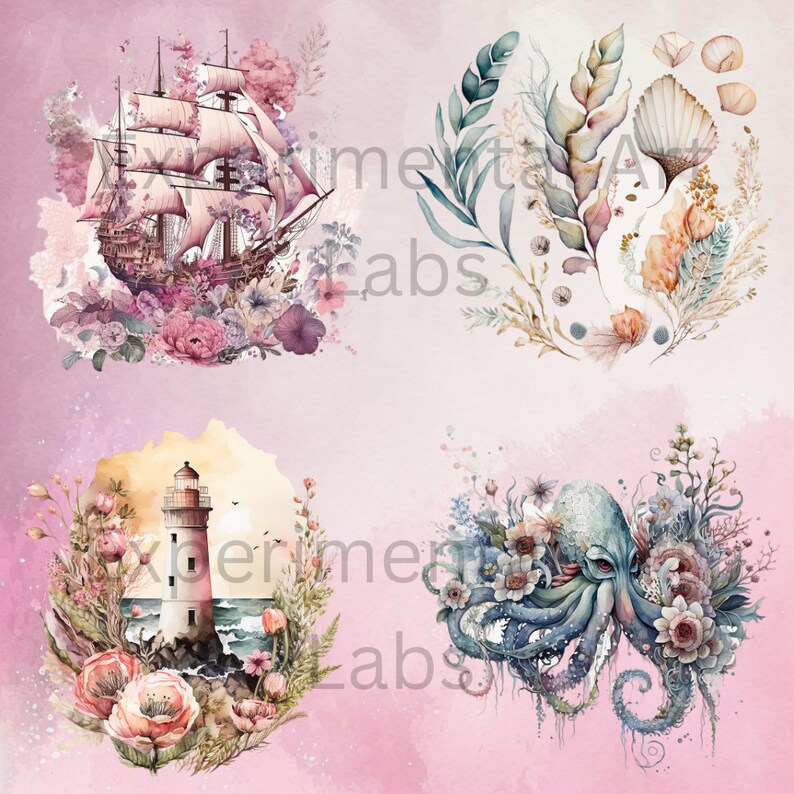 Watercolor Boho Nautical Clip Art Ocean Beach Wedding Clip Art Boho Art ...