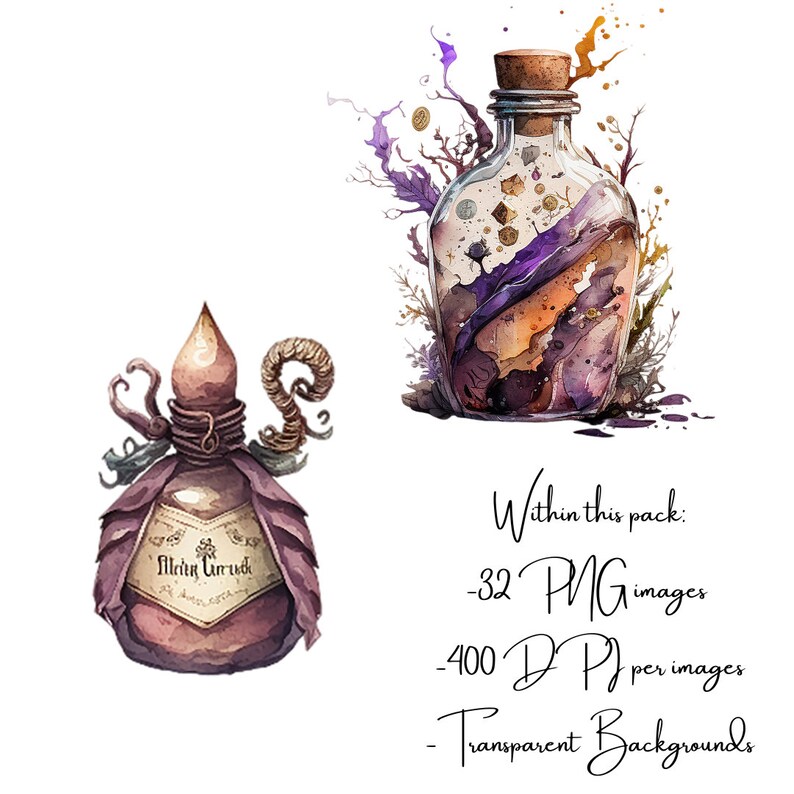 Fantasy Potion Clipart Bundle Commercial Use Witchcraft Clipart Wizard ...