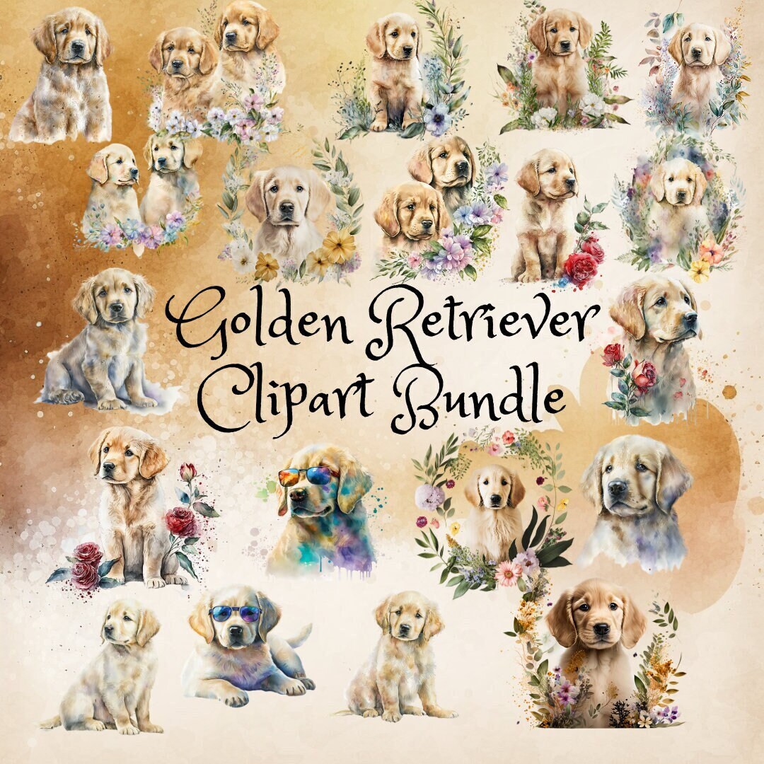 Golden Retriever Puppy Clip Art Watercolour Dog Clipart Golden ...