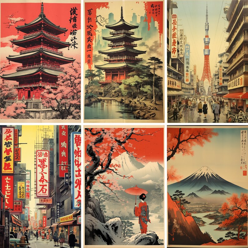 31 Japanese Vintage Poster Clipart Cherry Blossom Clipart Japanese ...