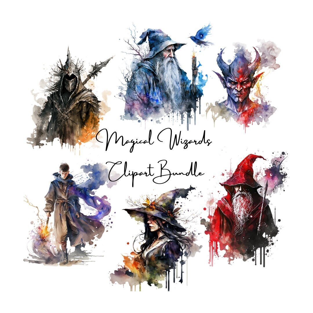 Fantasy Wizards Clipart Watercolour Wizards Clipart Good and Evil ...