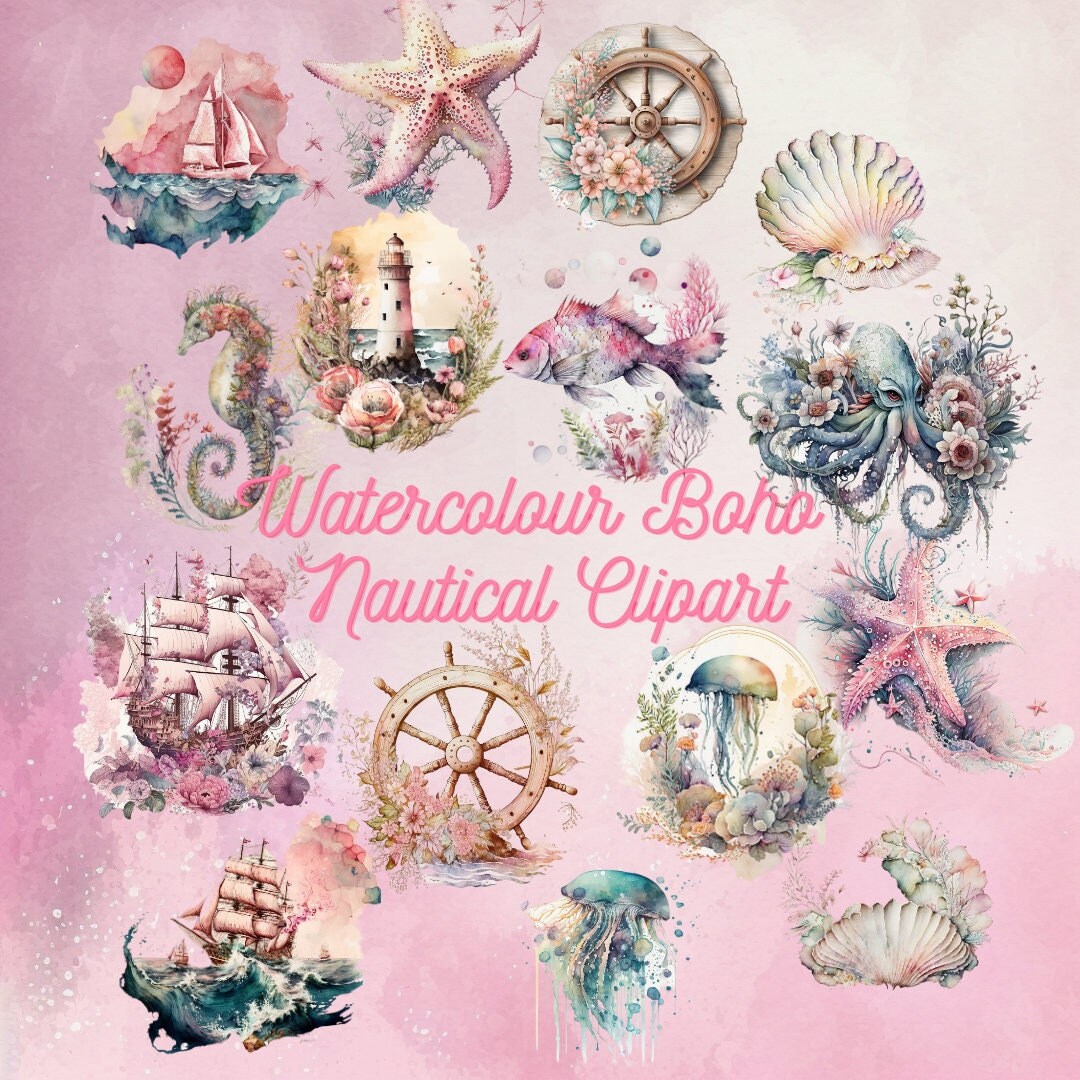 Watercolor Boho Nautical Clip Art Ocean Beach Wedding Clip Art Boho Art ...