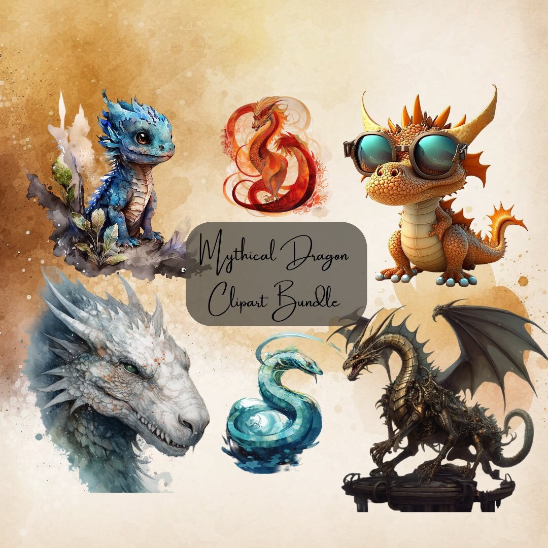 Watercolour Mythical Dragons Clipart Rainbow PNG Digital Image ...