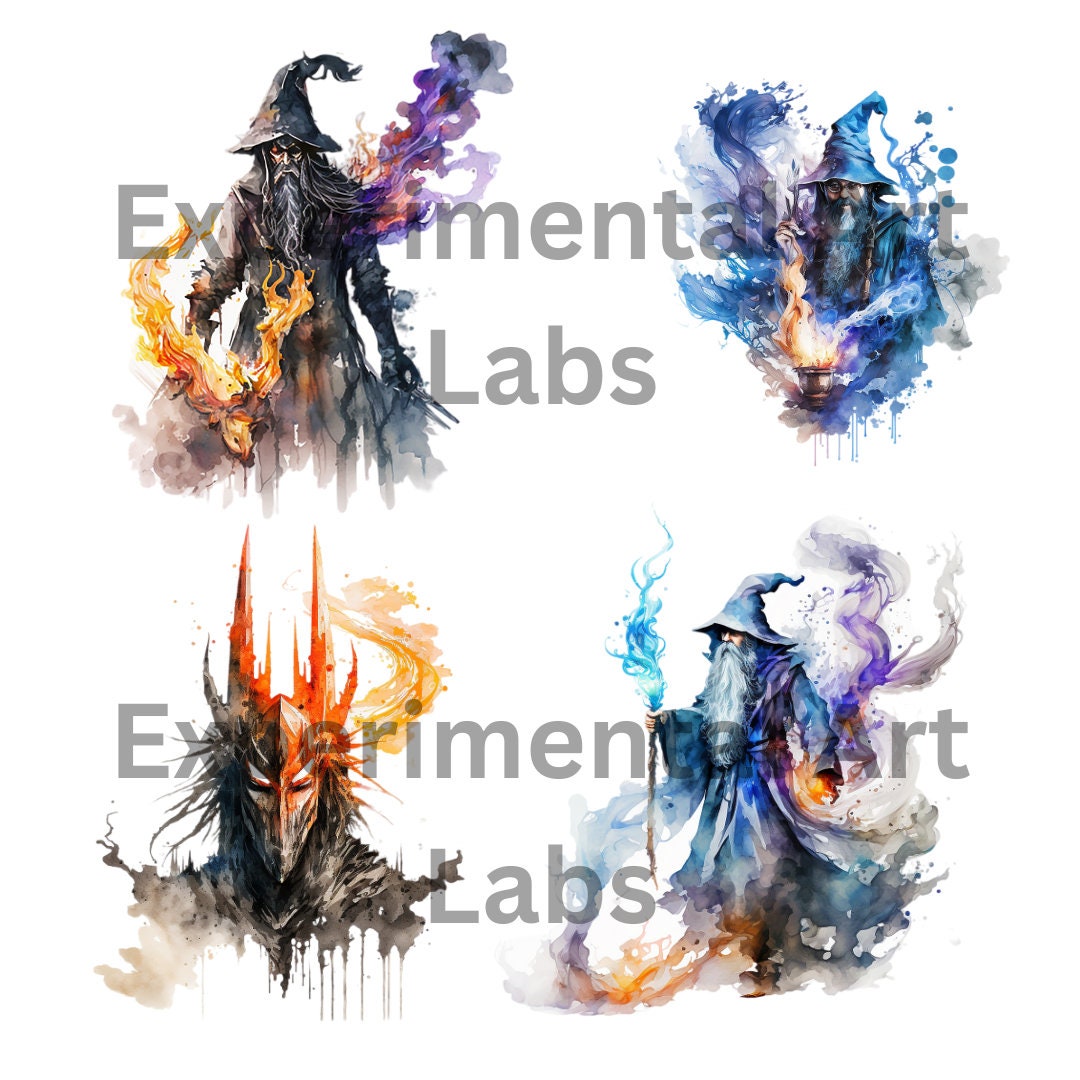 Fantasy Wizards Clipart Watercolour Wizards Clipart Good and - Etsy