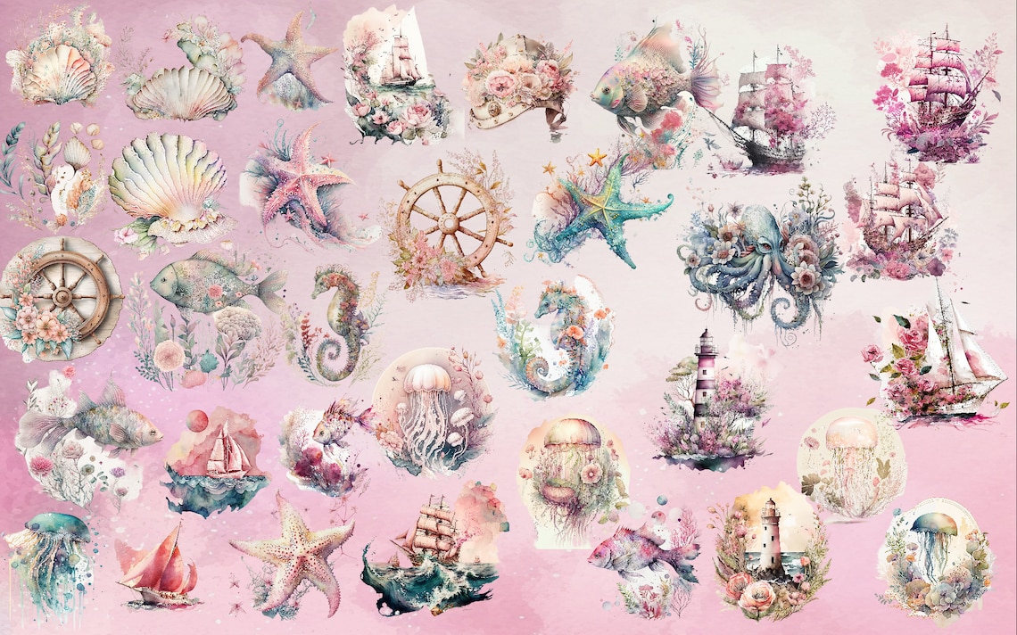 Watercolor Boho Nautical Clip Art Ocean Beach Wedding Clip Art Boho Art ...