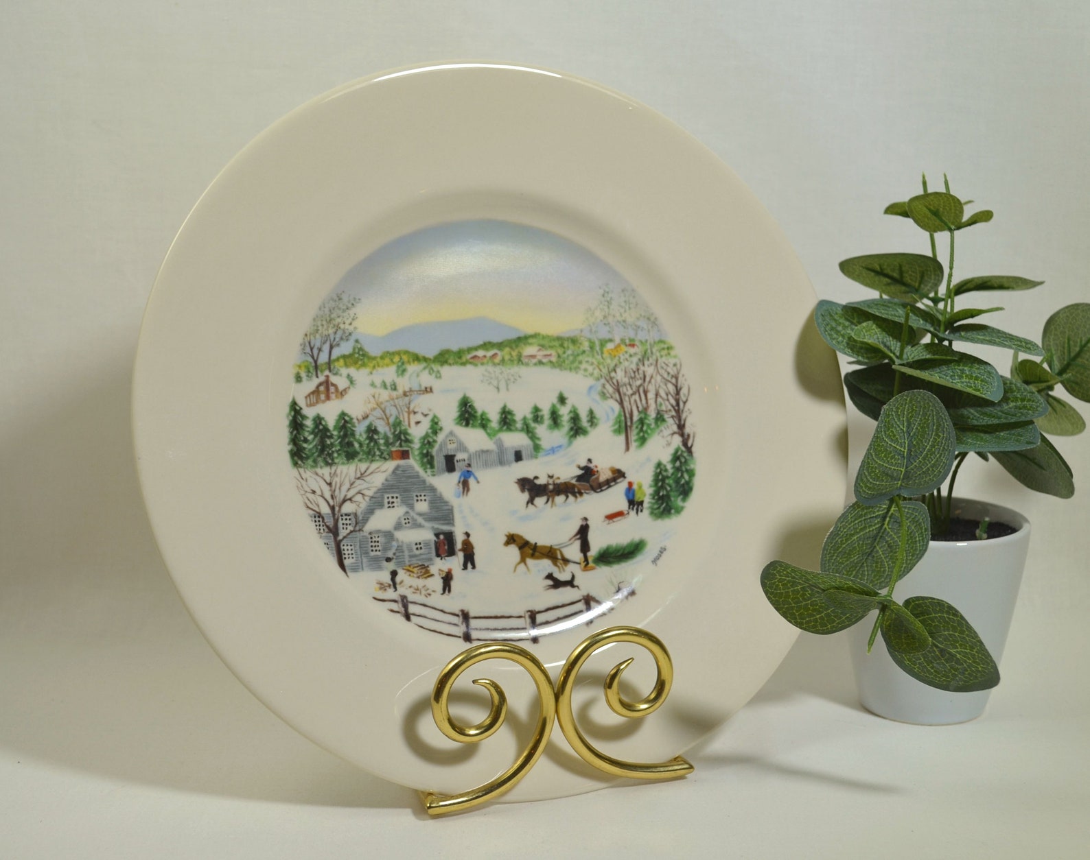Grandma Moses Collector Plate and Stand Out for the Christmas Tree - Etsy