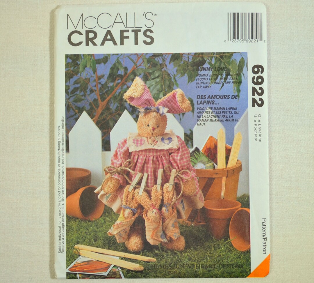Bunny Love Stuffed Rabbit Sewing Pattern Mccall's Crafts 6922 - Etsy
