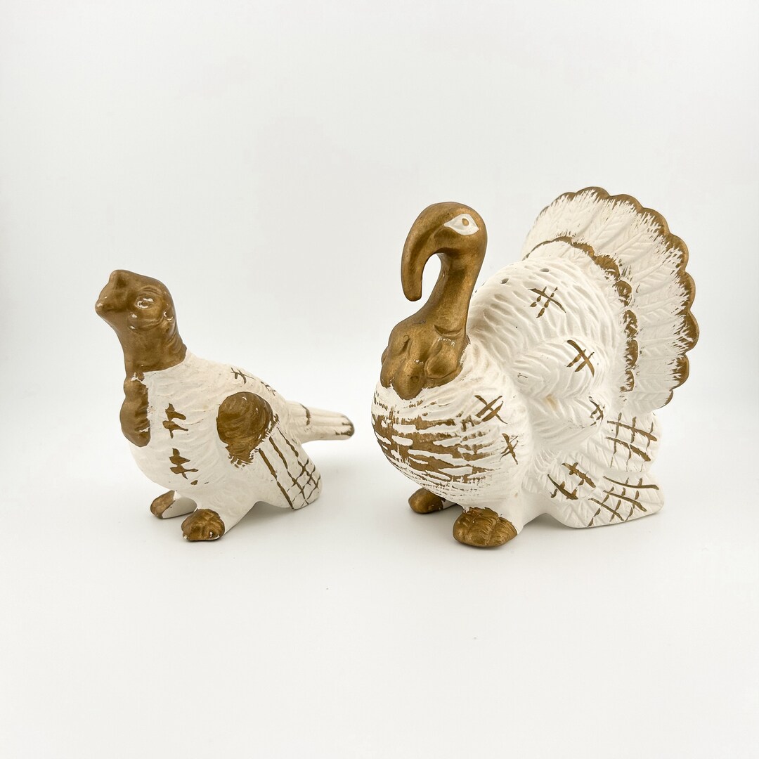 Lefton Gold and White Male and Female Turkey Vintage Salt and Pepper ...