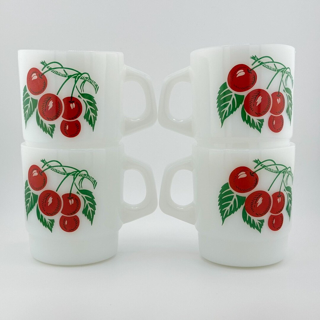 Vintage Termocrisa Red Cherry Milk Glass Coffee Mug - Etsy