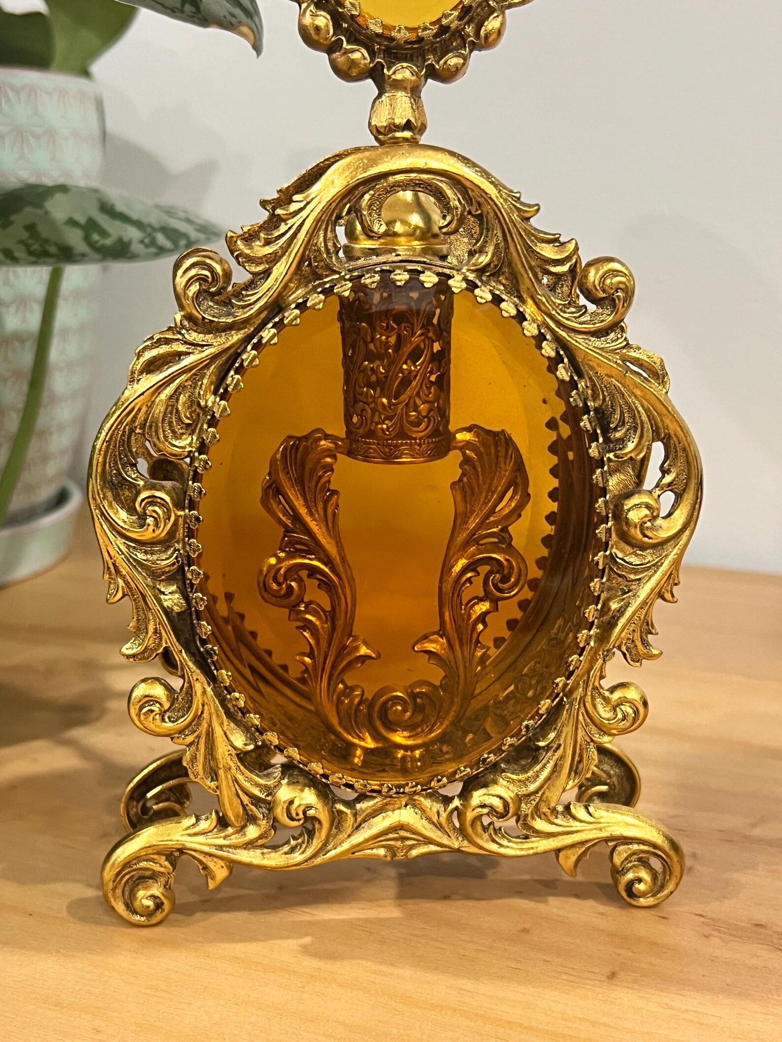 Victorian/ Hollywood Regency Amber and Brass Perfume Bottle - Etsy