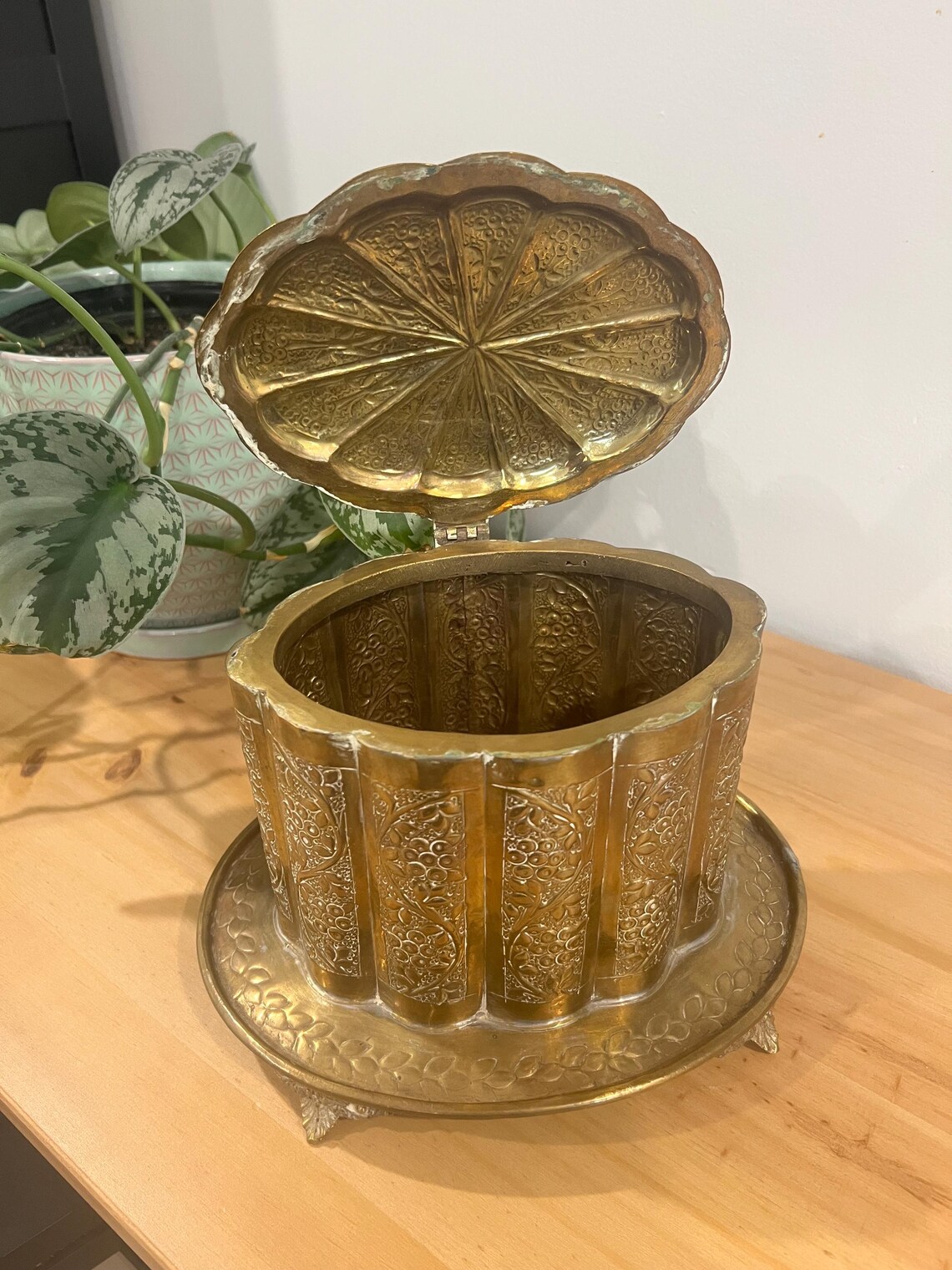 Vintage Brass Biscuit Tea Caddy - Etsy