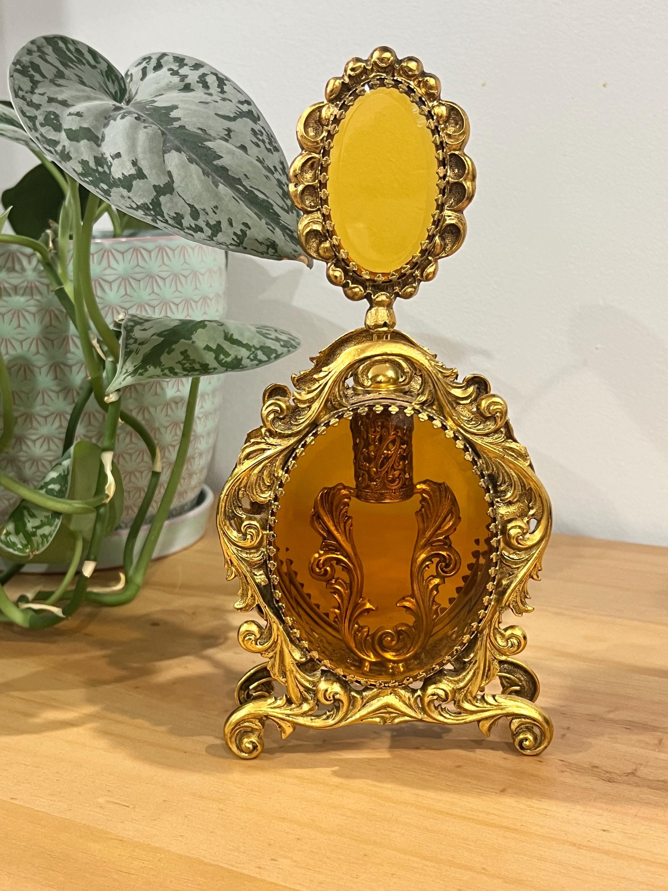 Victorian/ Hollywood Regency Amber and Brass Perfume Bottle - Etsy