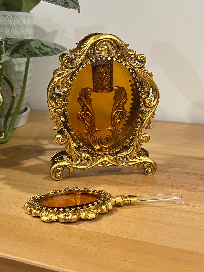 Victorian/ Hollywood Regency Amber and Brass Perfume Bottle - Etsy