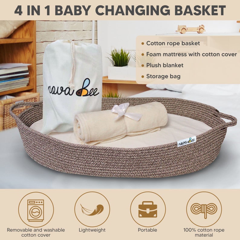 Cotton Rope Baby Changing Basket With Removable Mattress Cover, Plush ...