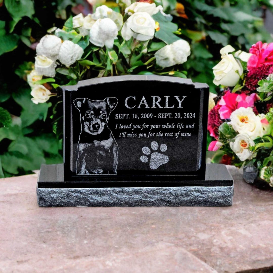 Laser Engraved Premium Black Granite Pet Memorial Stone, Dog Grave ...