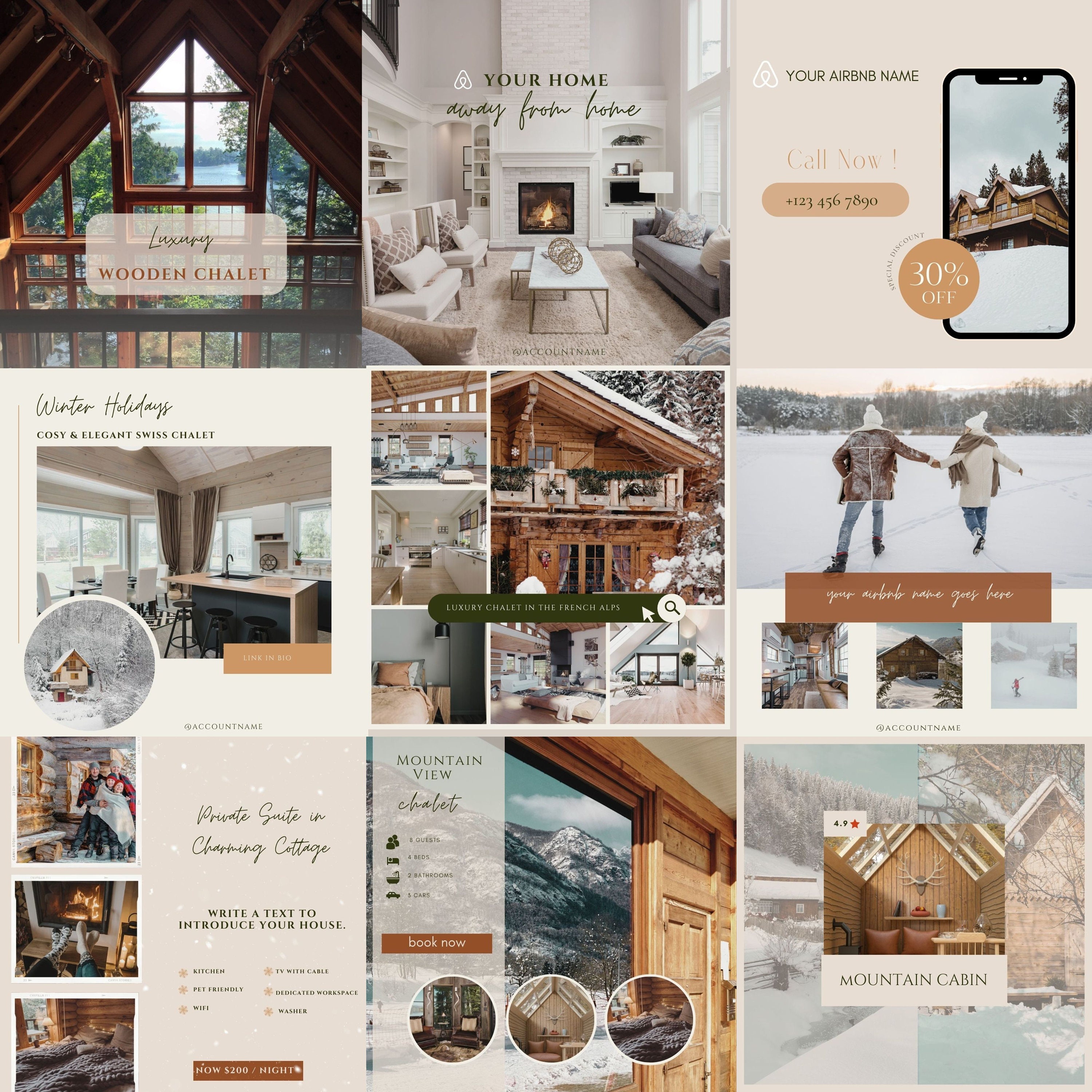 Luxury Cabin Instagram Templates | Lake House Social Media (canva) - Etsy