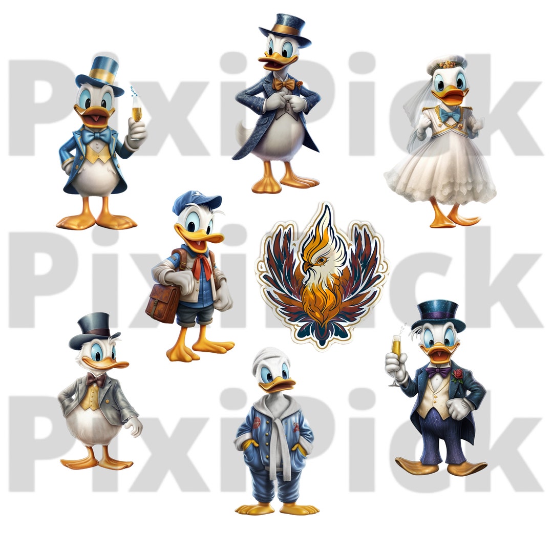 Donald Duck in Different Dresses - Clipart and Sticker Collection - Etsy
