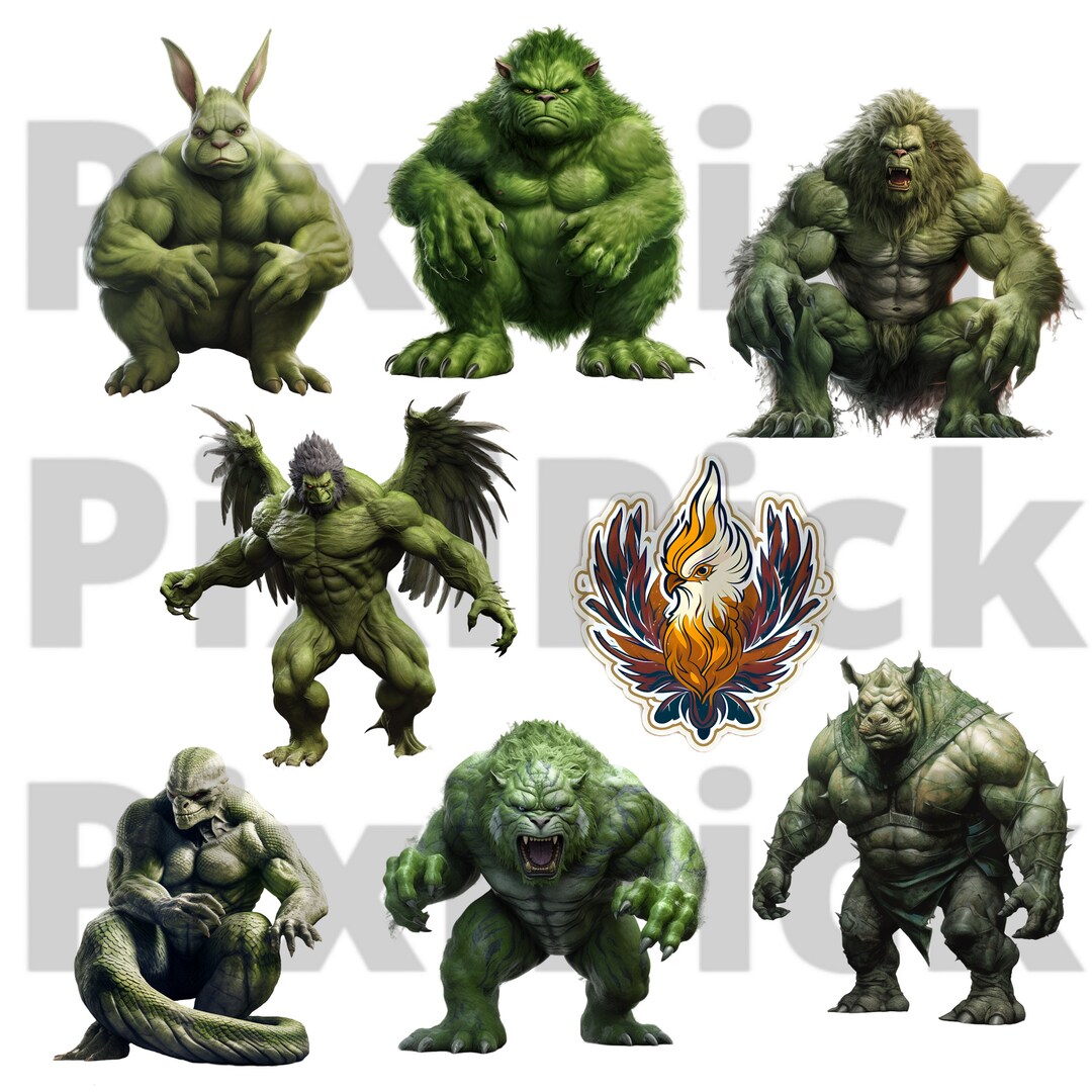 Hulk in Different Type of Animal - Clipart and Sticker Collection - Etsy