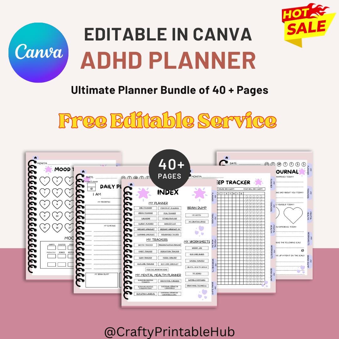 ADHD Planner Pdf for Adults-printable/digital, Daily Life & Cleaning ...