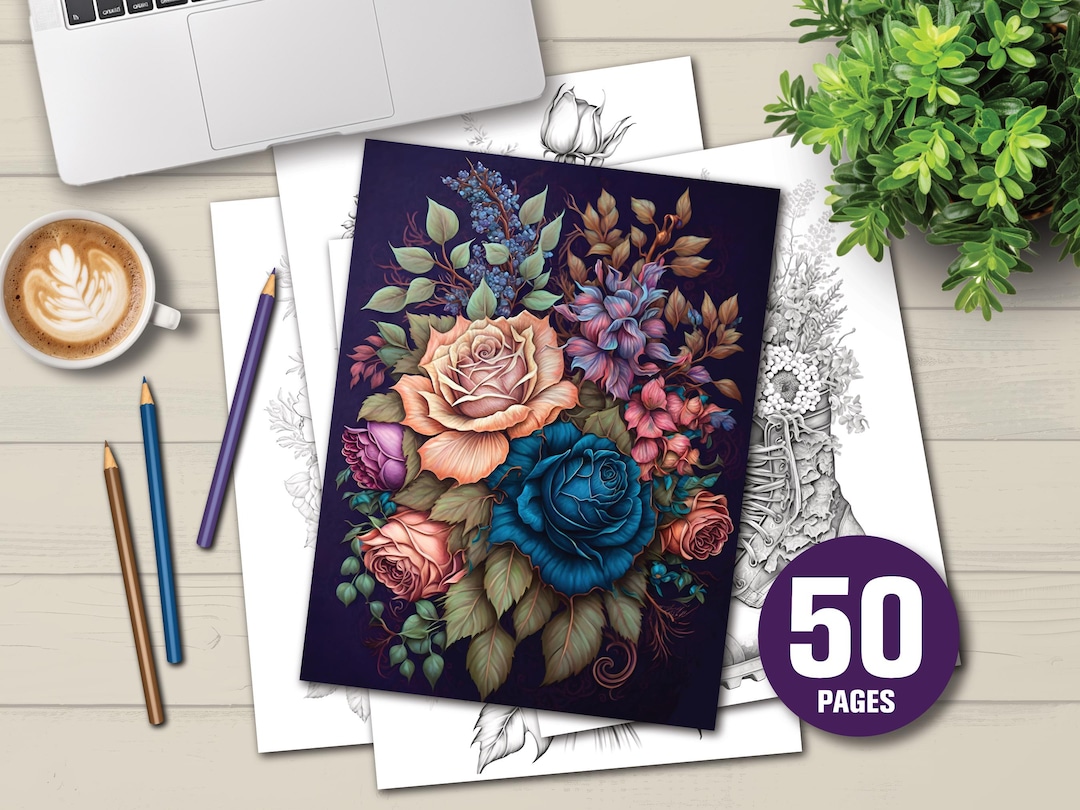 50 Flower Coloring Pages: Relaxing Floral Designs Mindfulness Adult ...