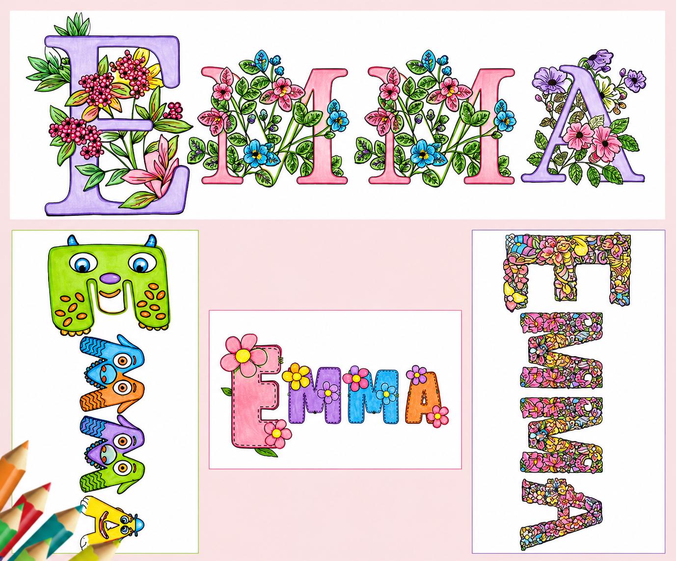 Custom Name Coloring Pages, Floral Art Therapy, Personalized Printable ...