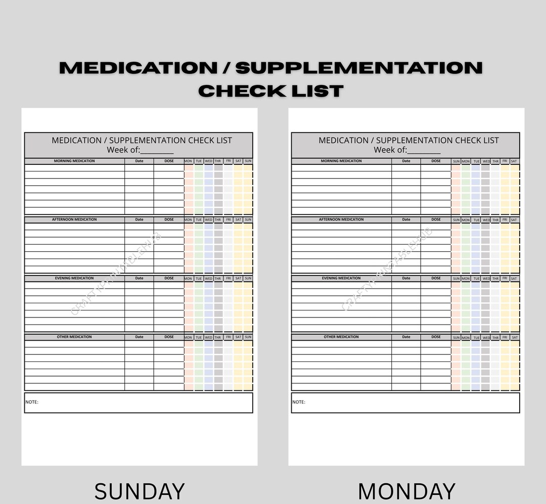 Medication Tracker Printable Weekly Monthly: Pill and Supplement Log ...