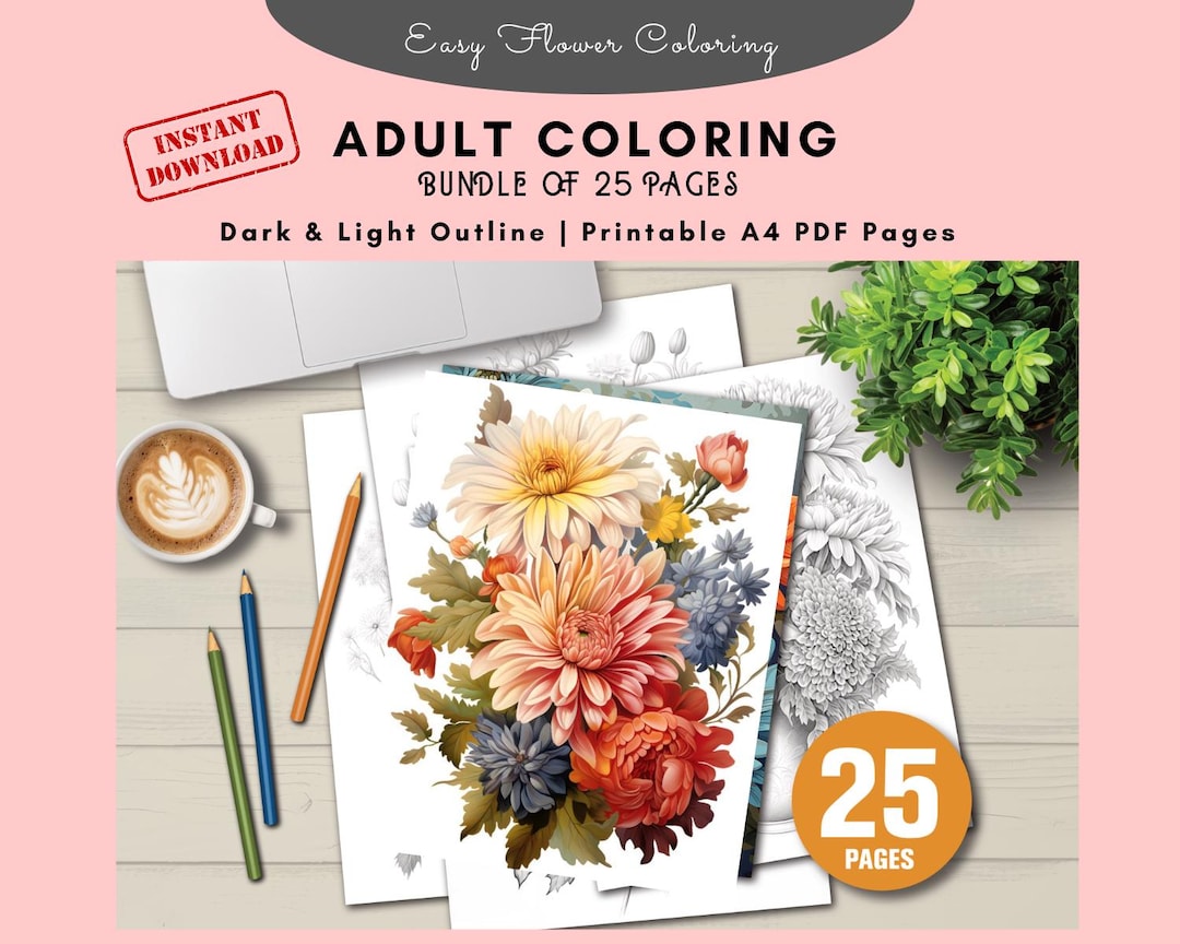 Printable Flower Coloring Pages for Kids & Adults | Relaxing Floral ...