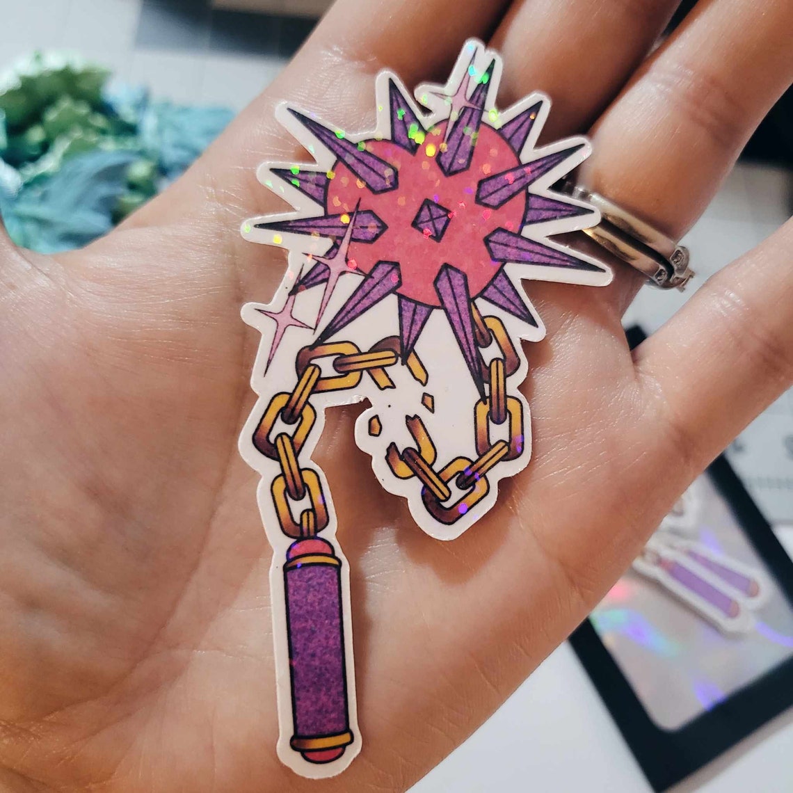 Spiked Heart Flail Homemade Sticker Sparkle Laminate, Glossy, and Matte ...