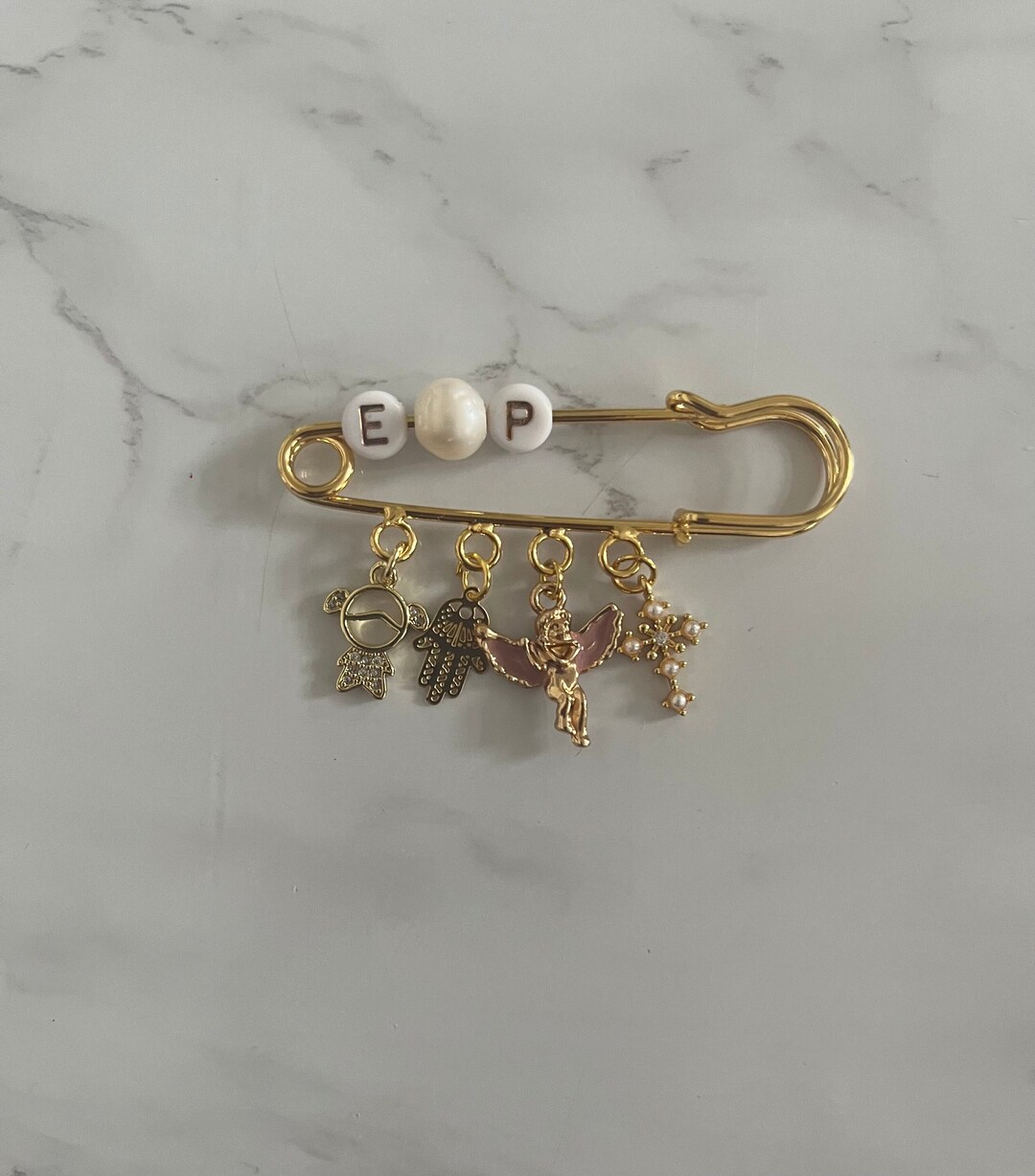 Personalized Gold Baby Pin | Evil Eye Pin | Pram Pin | Baptism Pin ...