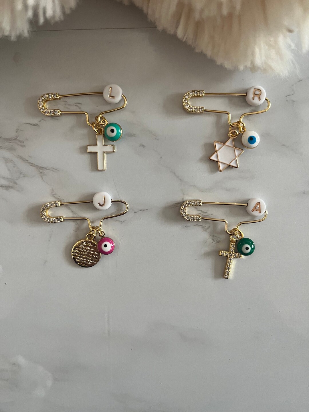 14 K Gold Plated Baby Pin | Evil Eye Pin | Pram Pin | Baptism Pin ...