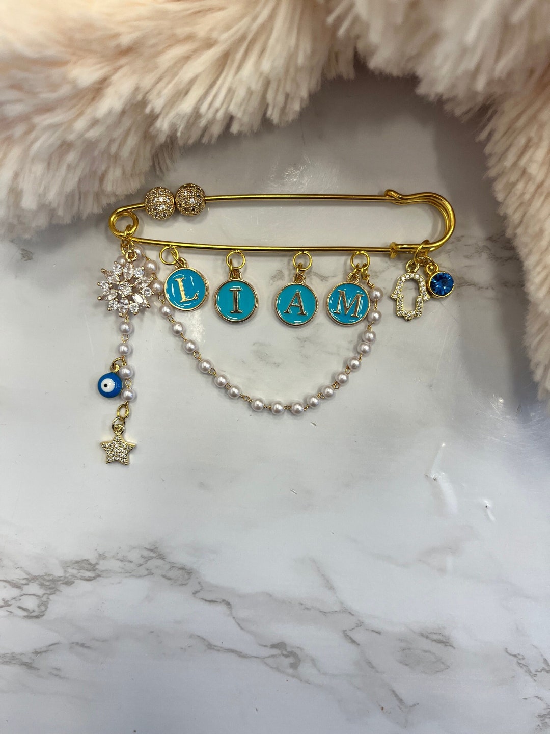 Personalized Gold Baby Pin Evil Eye Pin Stroller Pin Baptism Pin Baby ...