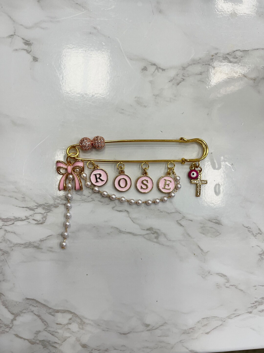 Personalized Gold Baby Pin | Evil Eye Pin | Pram Pin | Baptism Pin ...