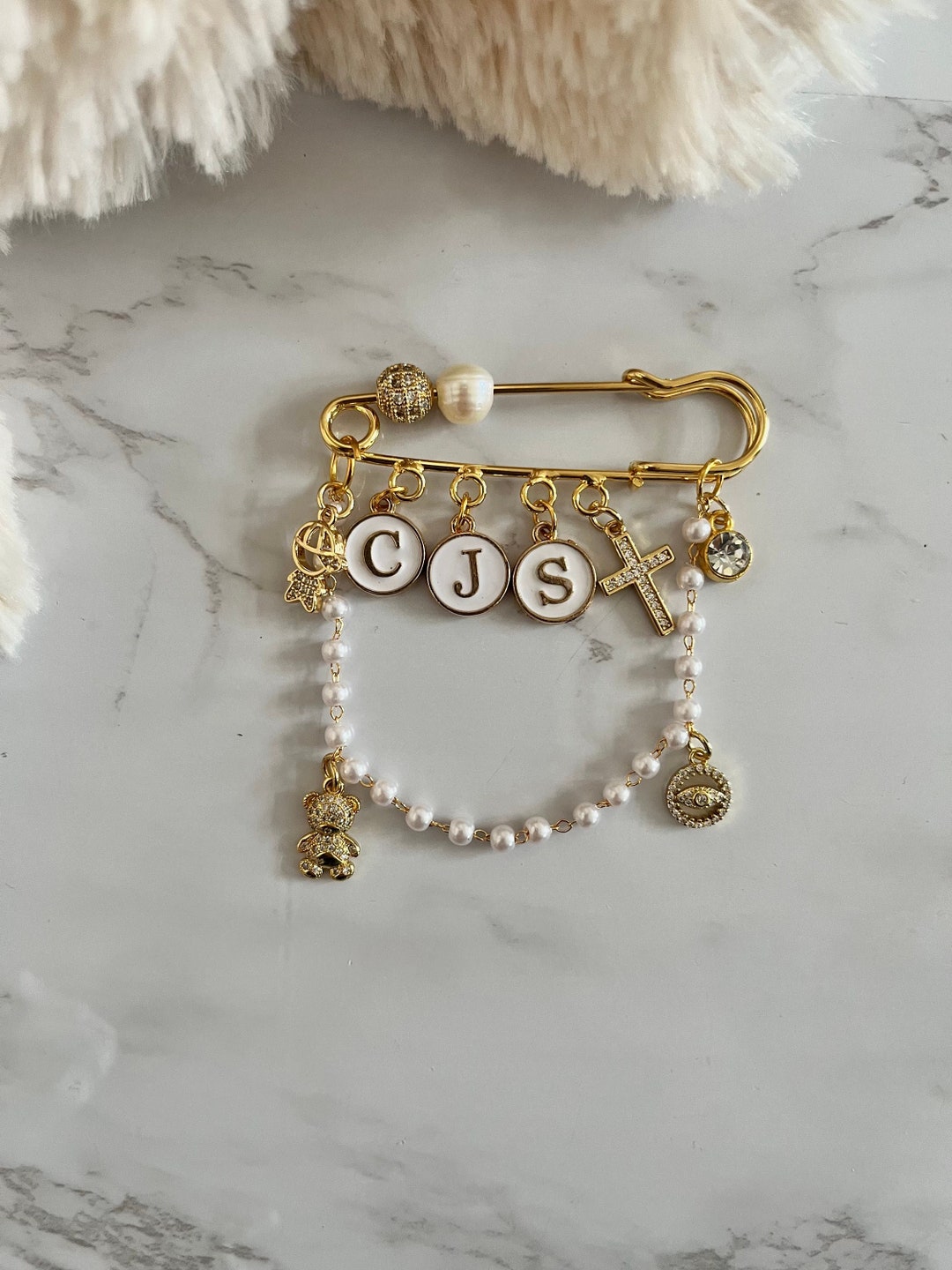 Personalized Gold Baby Pin | Evil Eye Pin | Pram Pin | Baptism Pin ...