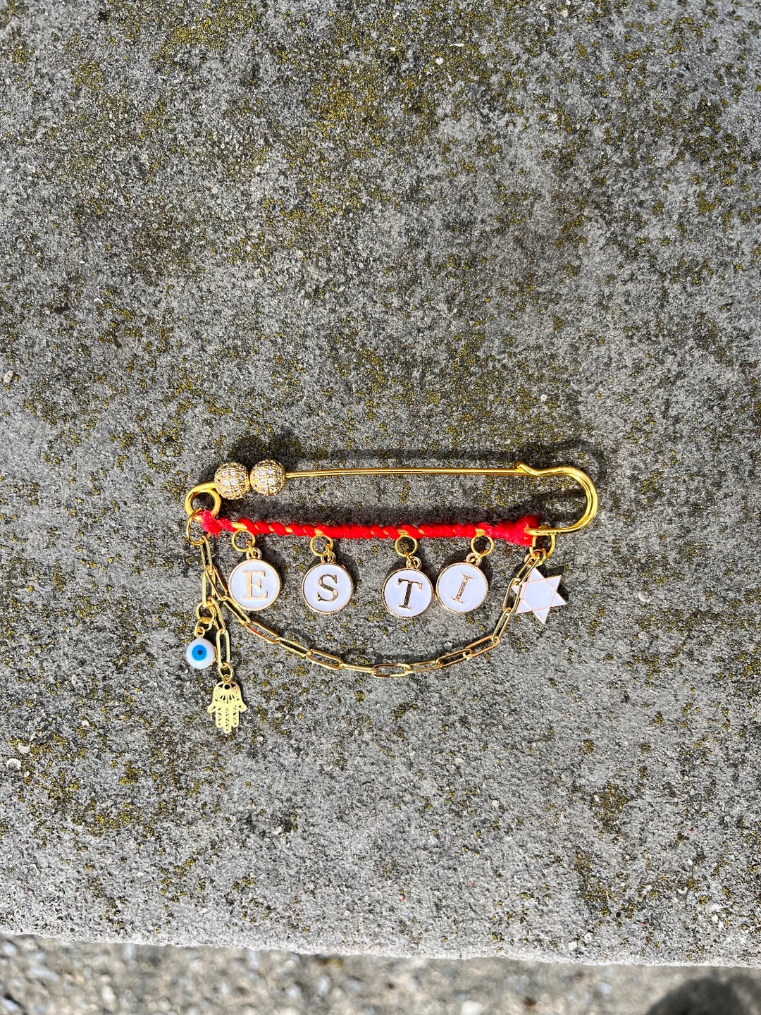 Personalized Gold Baby Pin | Evil Eye Pin | Pram Pin | Baptism Pin ...
