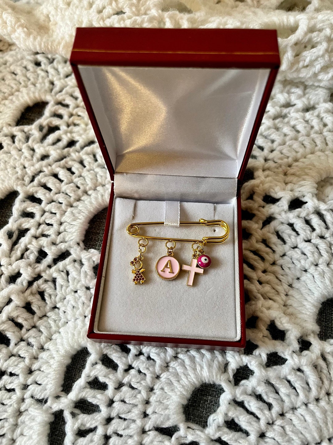 Personalized Gold Baby Pin Evil Eye Pin Stroller Pin Baptism Pin Baby ...