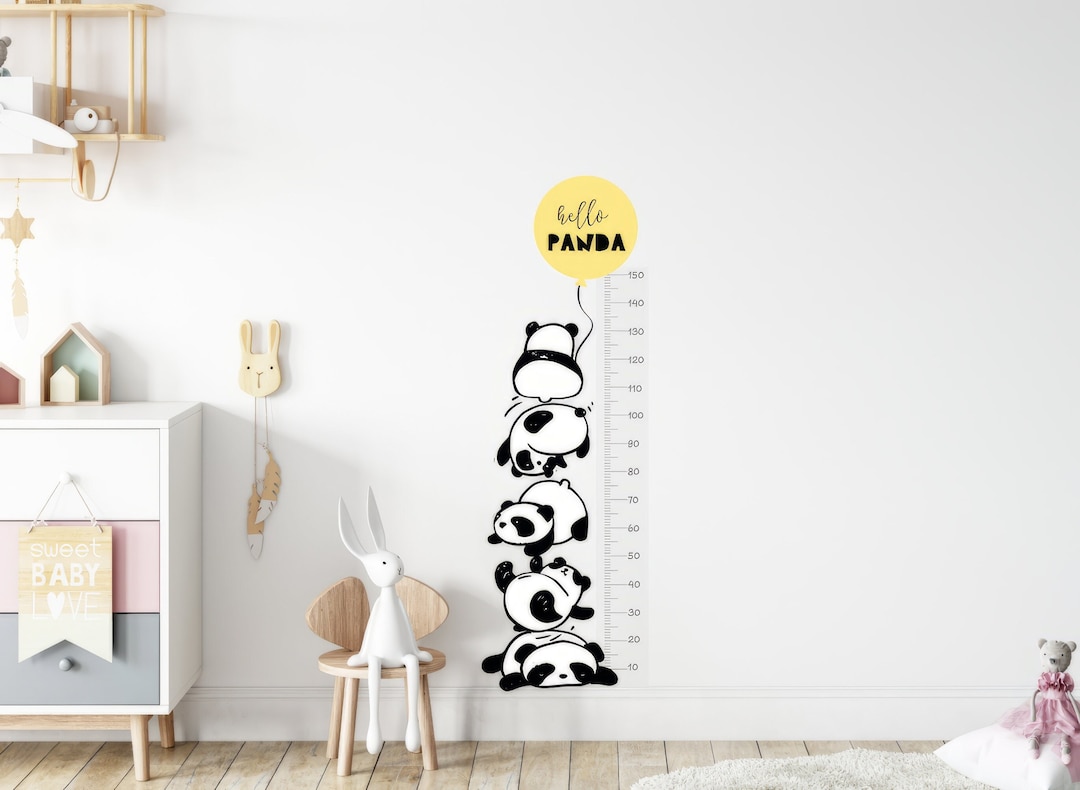 Yellow Balloon Panda Height Measure Wall Sticker Set Adorable Panda ...