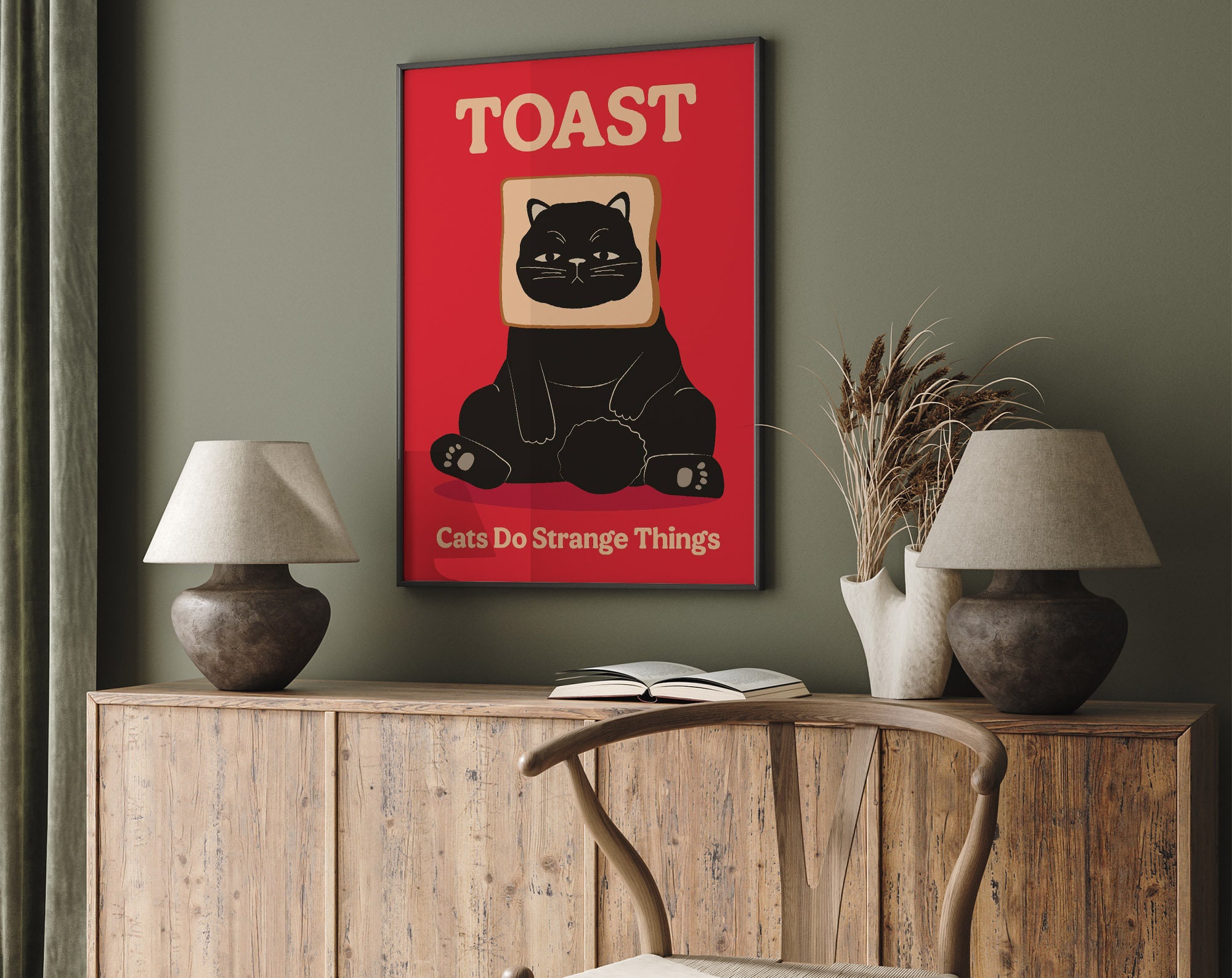 Cat With Toast Bread Poster, Ouirky Wall Art, Dorm Room Decor, Retro ...