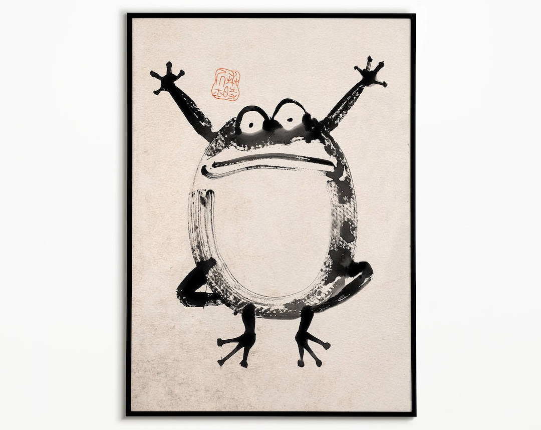 Fat Silly Frog, Vintage Frog Woodblock Poster, Ukiyo-e Frog Print ...