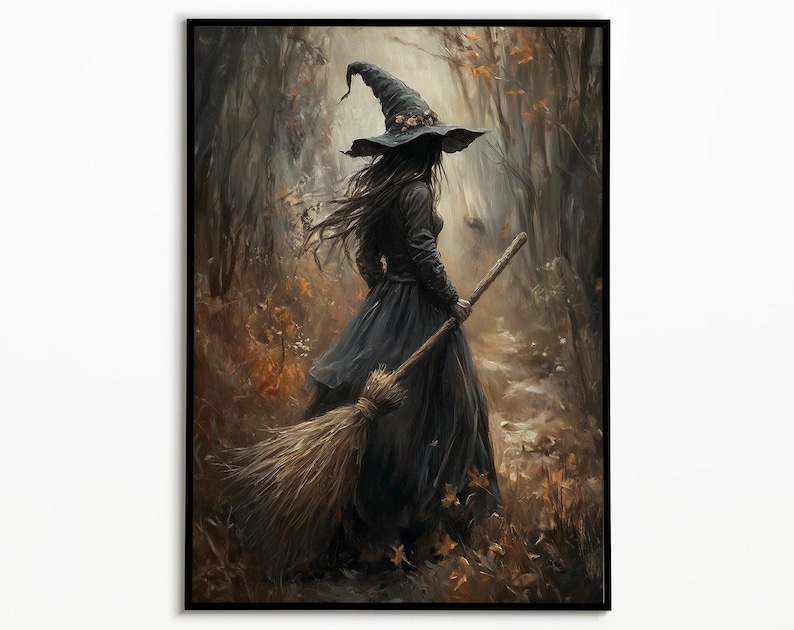 Vintage Witch in Forest Poster: Halloween Witchy Wall Art - Etsy