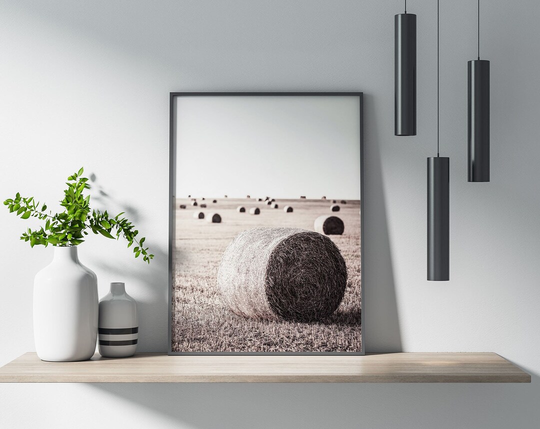 Hay Bale Landscape Poster: Rural Farmhouse Wall Art - Etsy