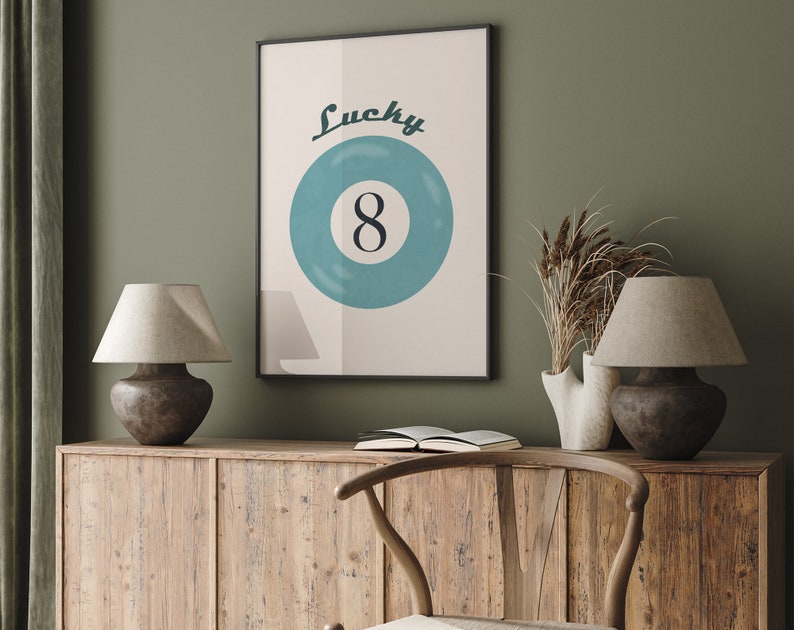 Lucky 8 Ball Art Print, Retro Bar Cart Decor - Etsy