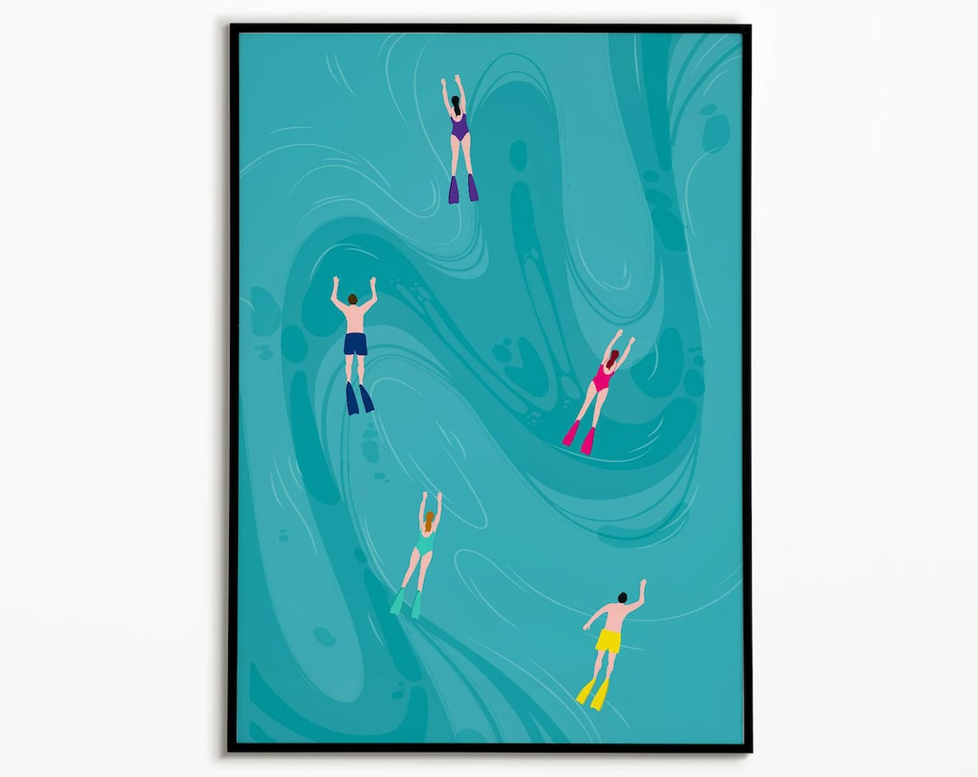 Swimmers Poster, Swimming Artwork, Ocean Print, Summer Art Print ...