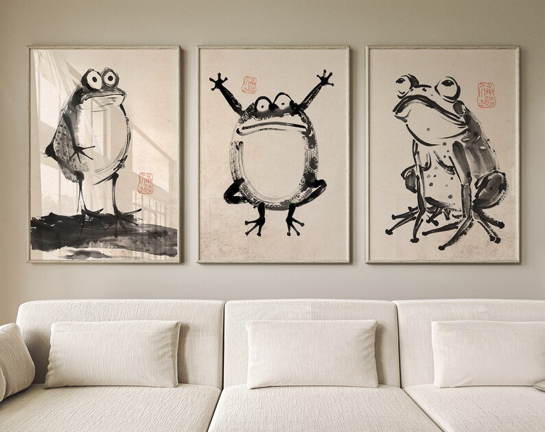 Vintage Frog Woodblock Print Set: Ukiyo-e Japanese Wall Art - Etsy