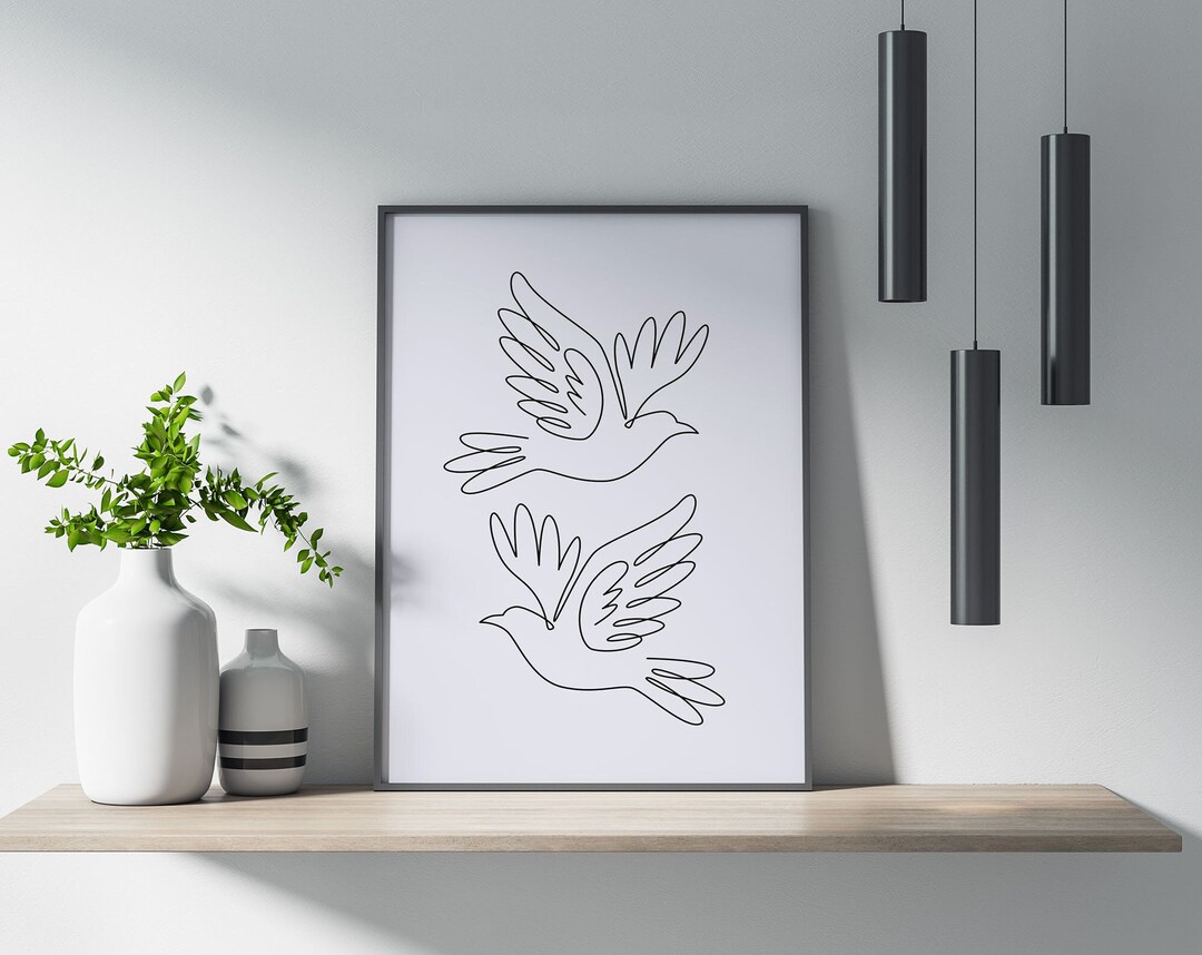 Doves Line Drawing Poster, Poster, Wall Art, Poster Print, Wall Decor ...