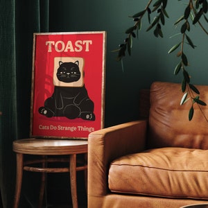 Cat With Toast Bread Poster, Ouirky Wall Art, Dorm Room Decor, Retro ...