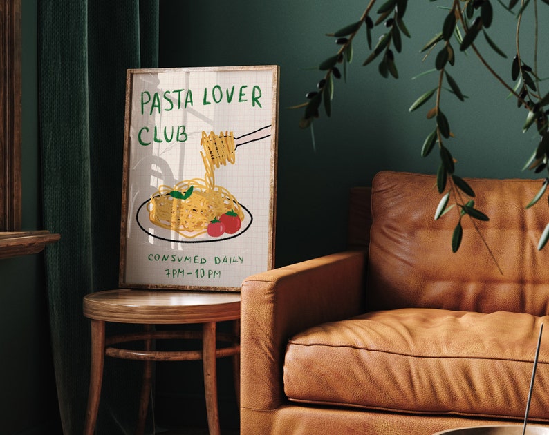 Pasta Lover Club Poster, Pasta Poster, Spaghetti Print, Pasta Poster ...