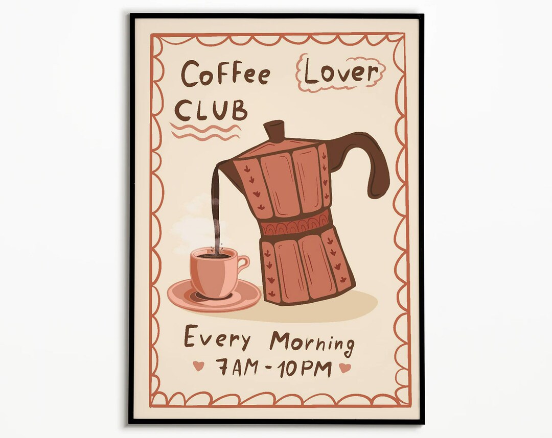 Coffee Lover Club Print, Retro Poster, Wall Art , Quote Print ...