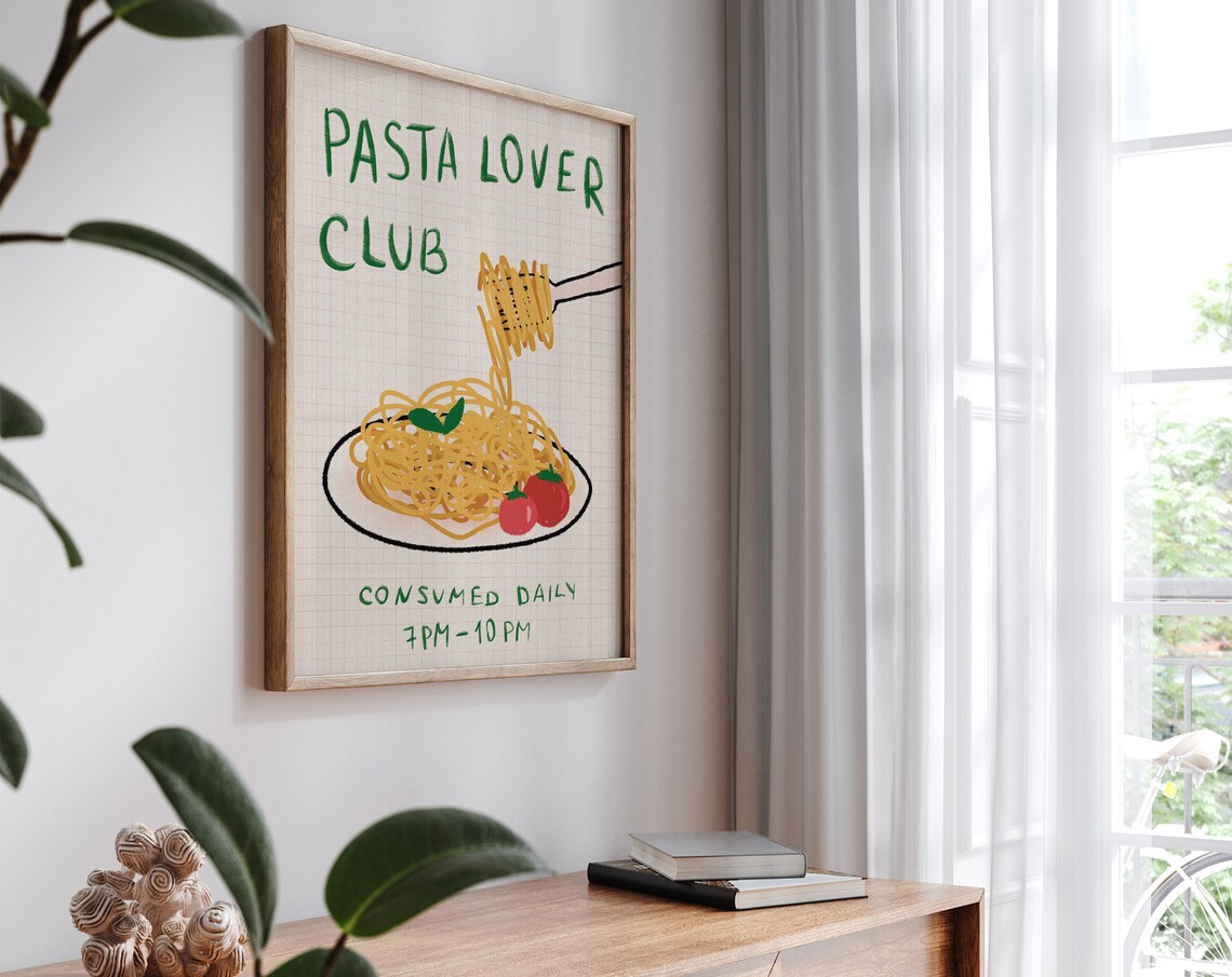 Pasta Lover Club Poster, Pasta Poster, Spaghetti Print, Pasta Poster ...