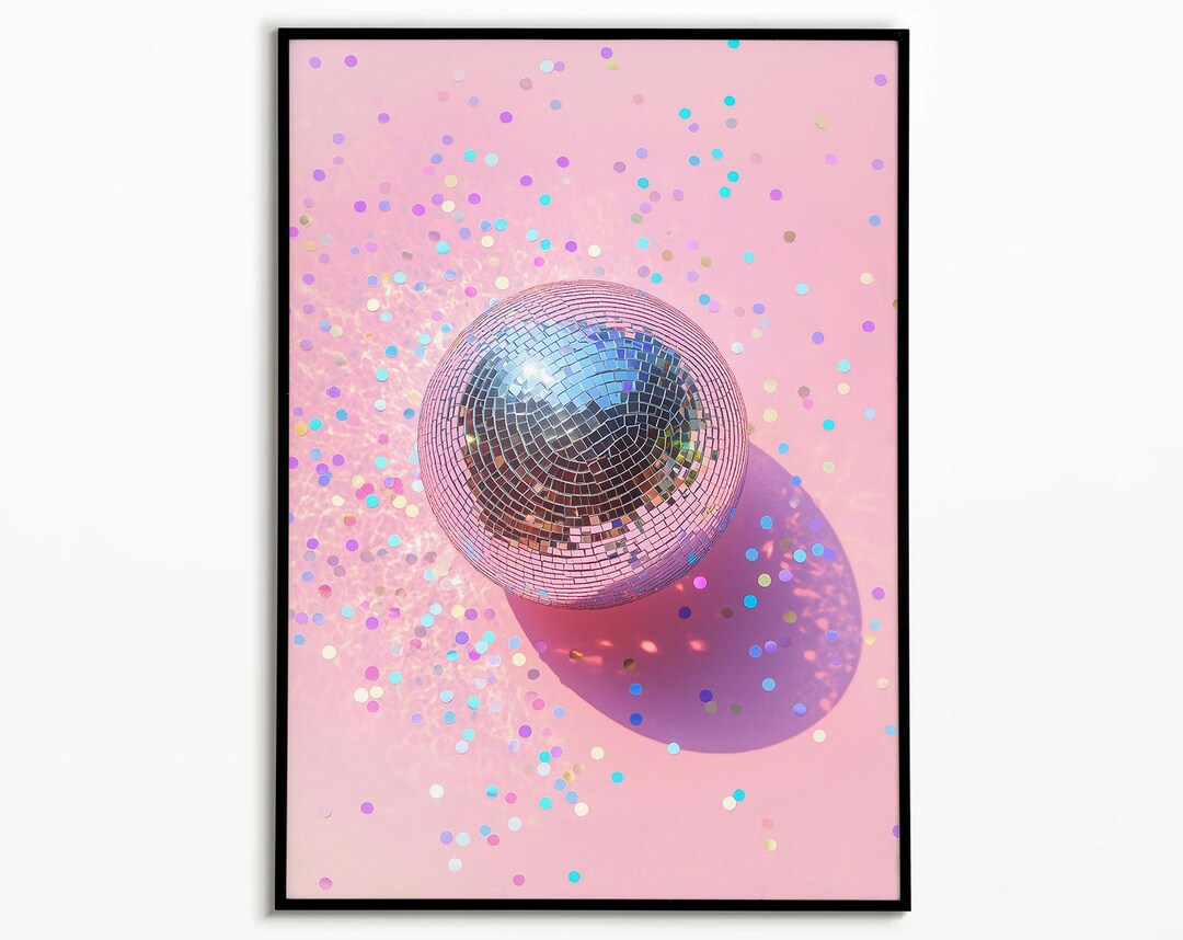 Pink Disco Ball Poster, Disco Ball Art, Pink Wall Decor, Mirror Ball ...
